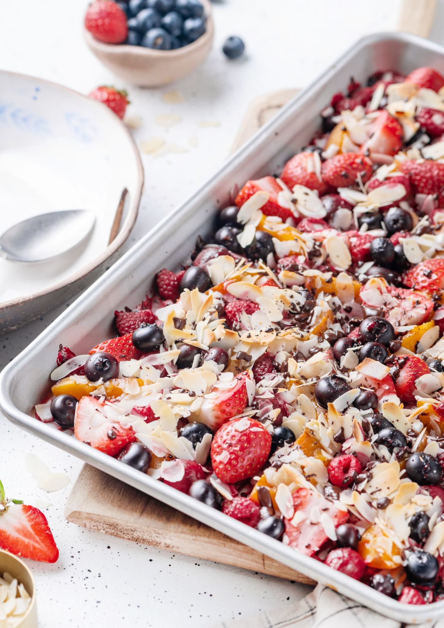 Easy Baked Warm Fruit Salad with Dark Chocolate - All We Eat