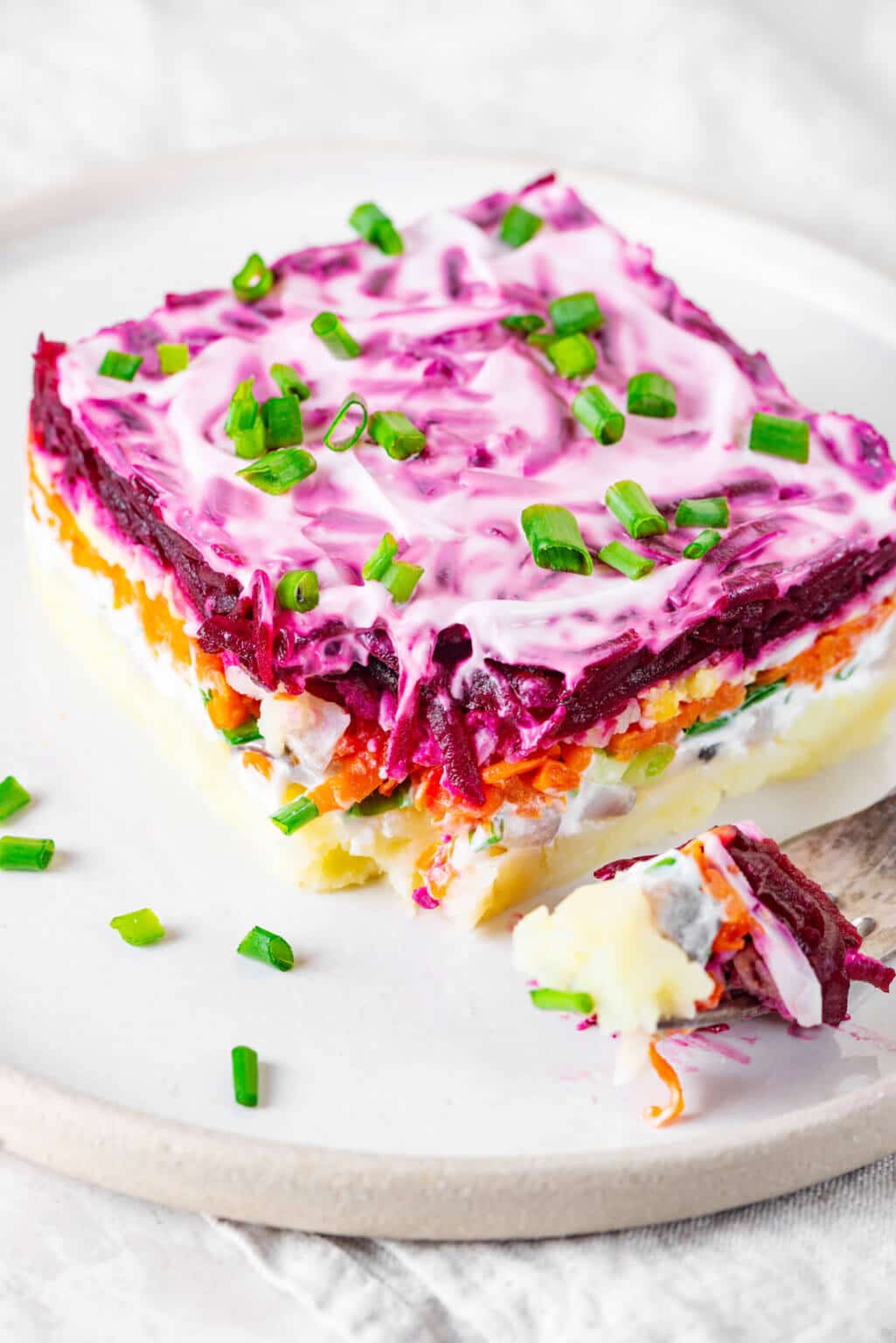 Simple Traditional Herring Salad with Layered Vegetables - All We Eat